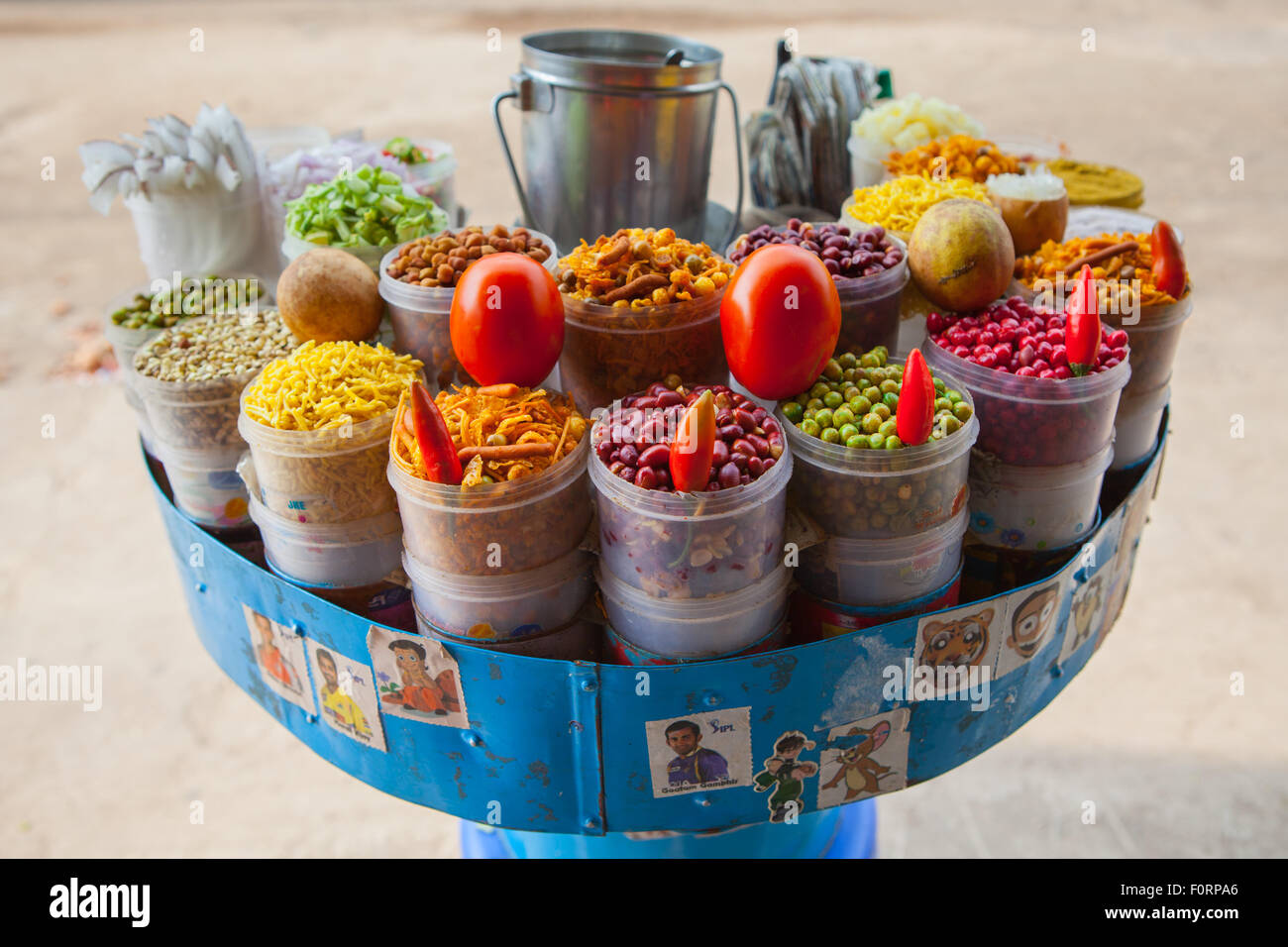 Ingredients for Indian snacks at a roadside vendor Stock Photo - Alamy