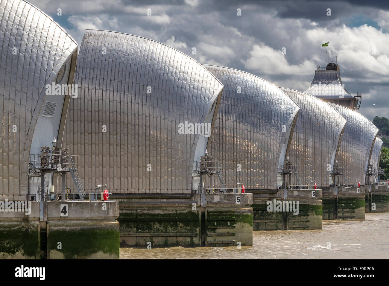 The Thames Barrier flood defence gates on The River Thames, which ...
