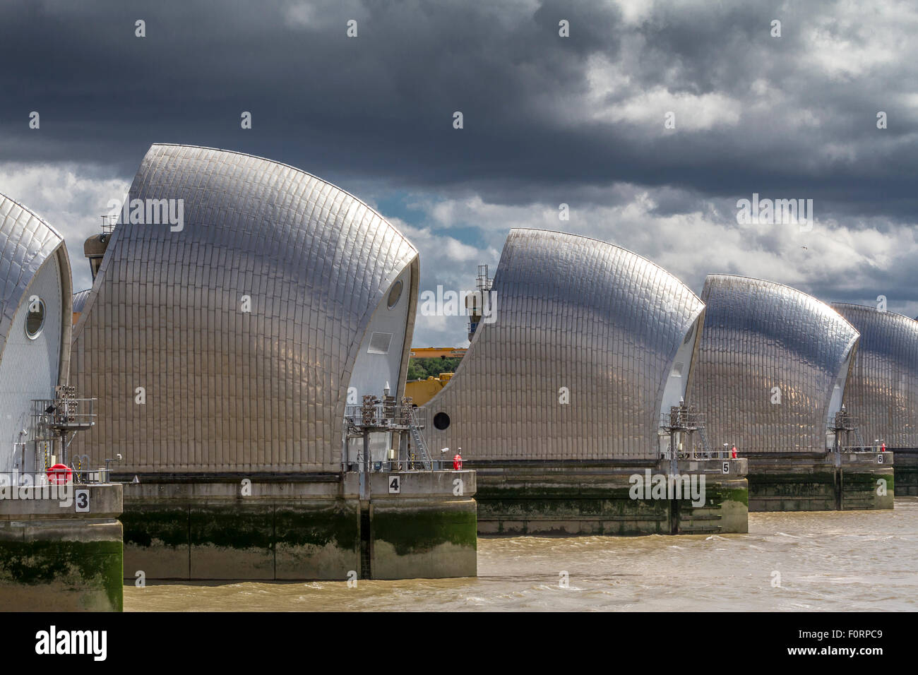 The Thames Barrier from the North side of the river, a retractable ...
