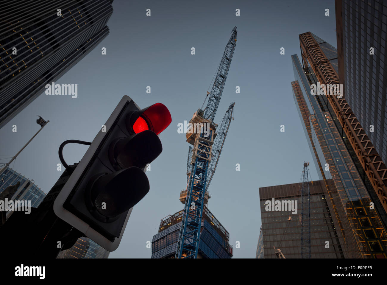 Construction site in central London with red traffic light Stock Photo ...