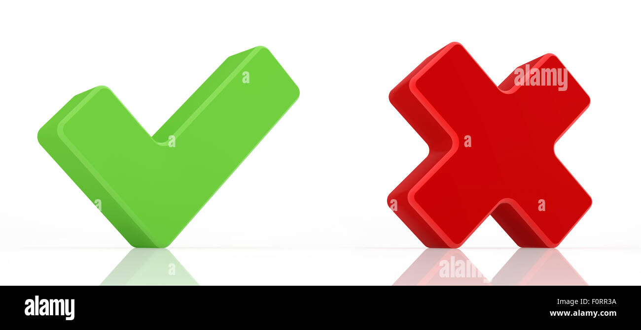 Green check mark and red x mark, isolated white background Stock Photo ...