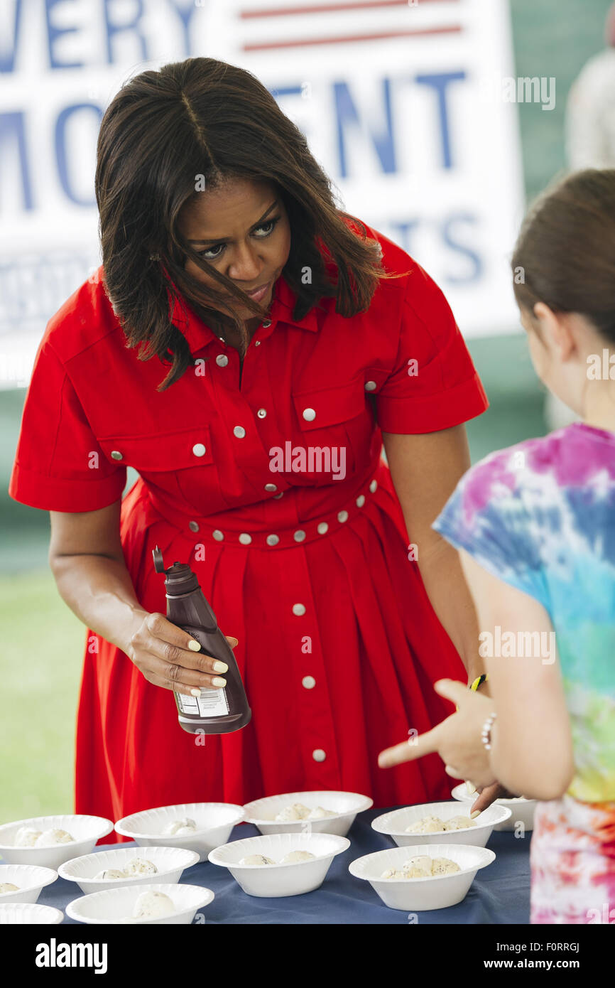 First Lady Michelle Obama and family at Village Camp Ederle during ...