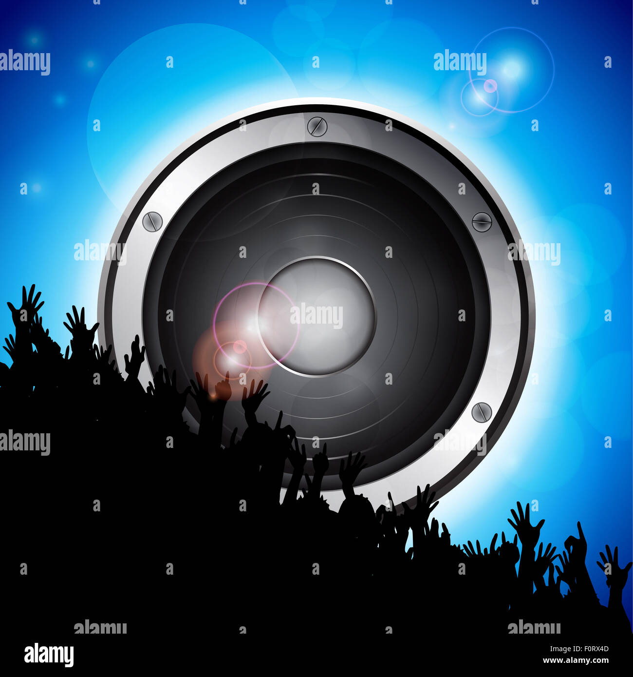 Loud Speaker and Crowd Over Blue Glowing Background Stock Photo - Alamy