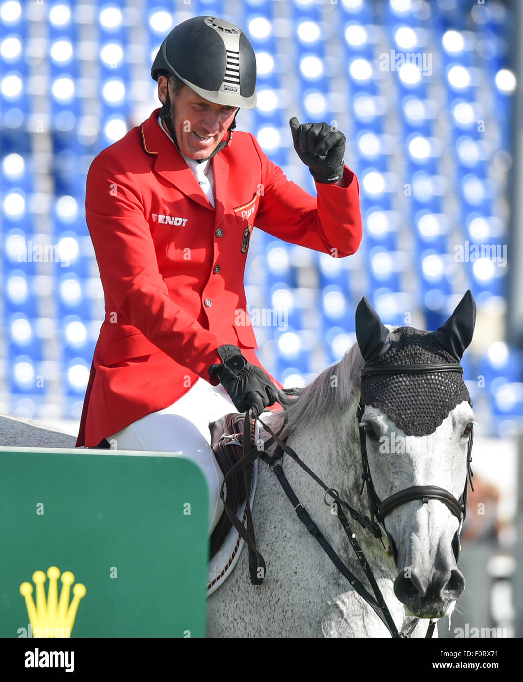 Aachen, Germany. 20th Aug, 2015. Ludger Beerbaum of Germany gestures on ...