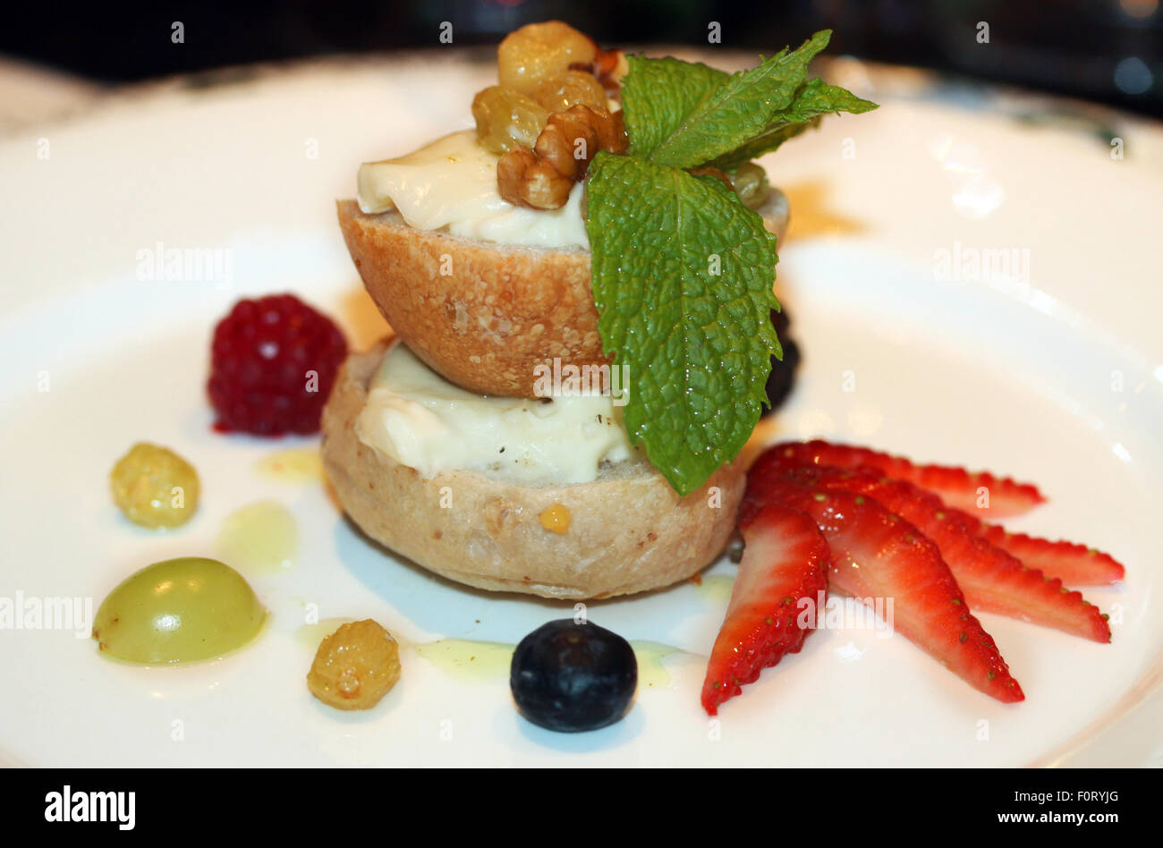 Bread and cheese appetizer at the fine restaurant Stock Photo - Alamy