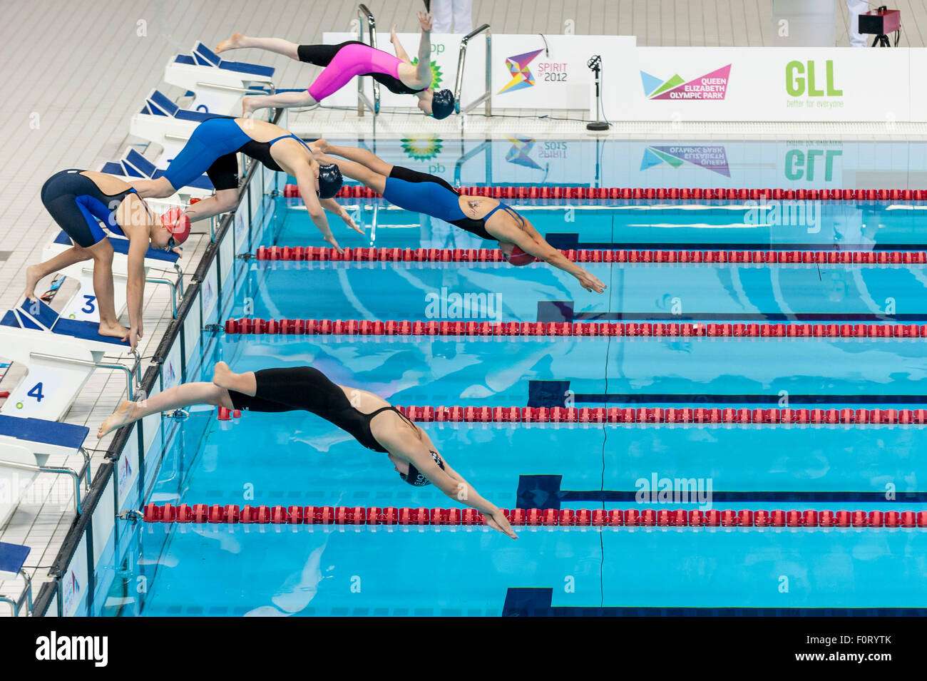 London, UK. 26 July 2015. Start of a team medley race at National ...