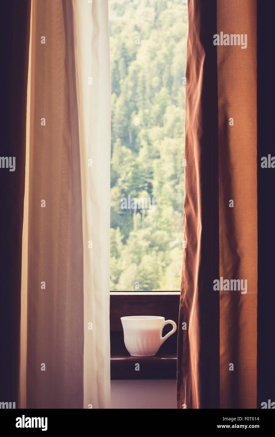 Cup of coffee at the window Stock Photo - Alamy