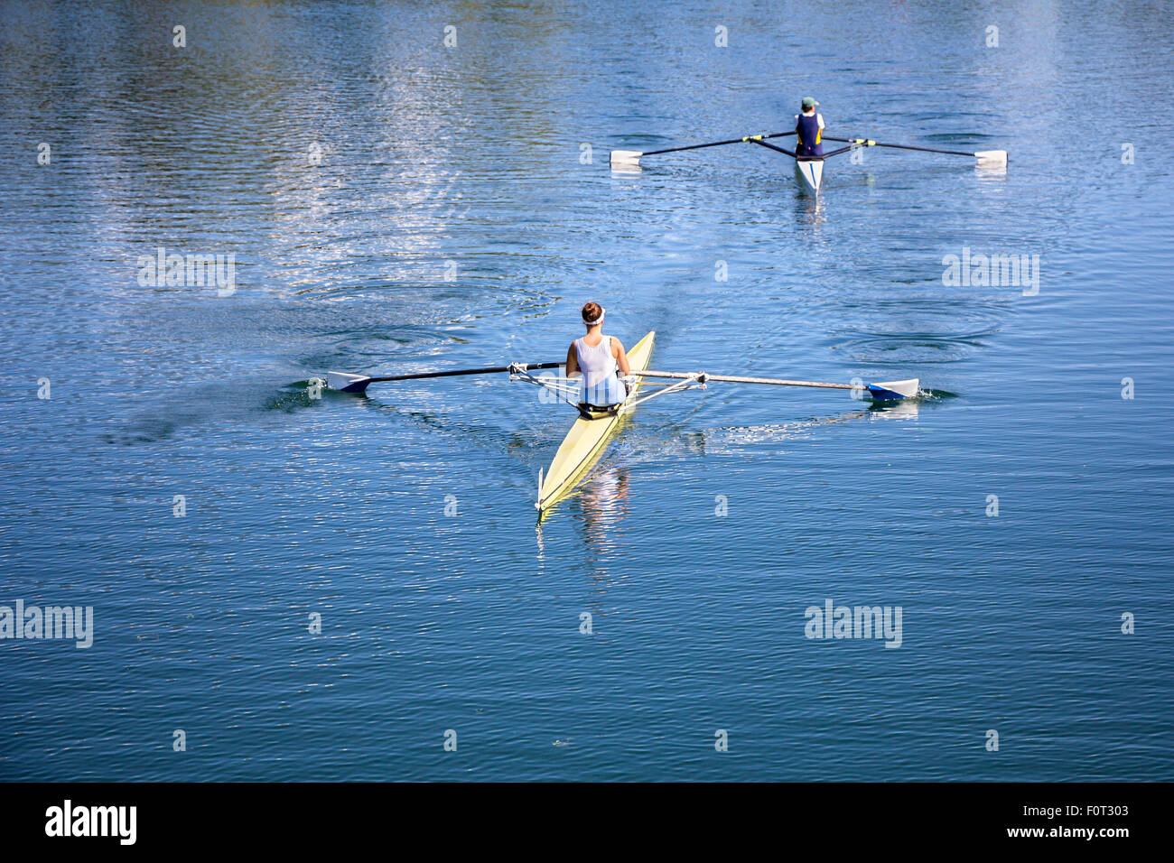 Two Young girl rowers training rowing on the Lake Jarun Stock Photo - Alamy