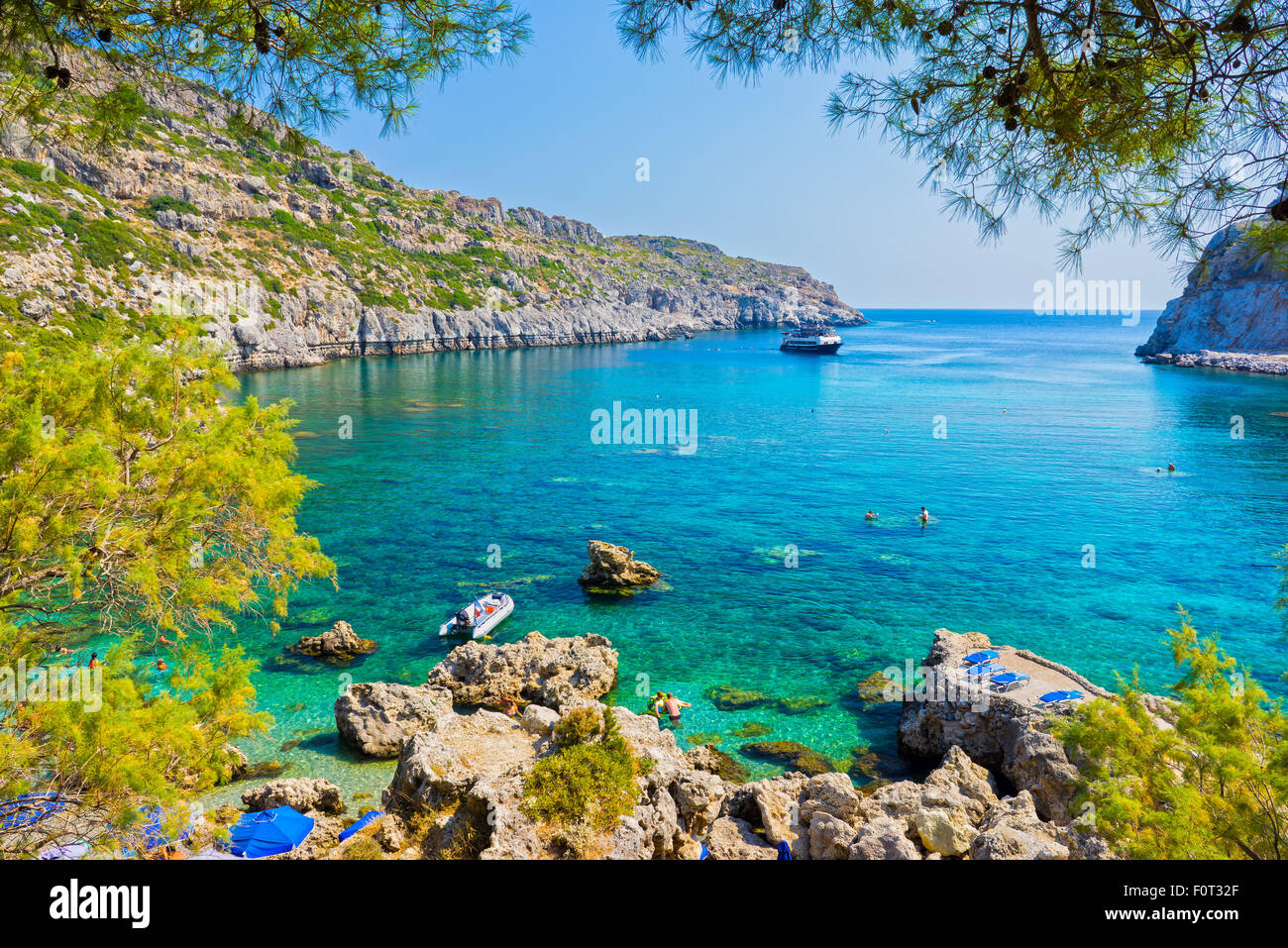 Overlooking the beautiful beach at Anthony Quinn Bay Rhodes Greece ...
