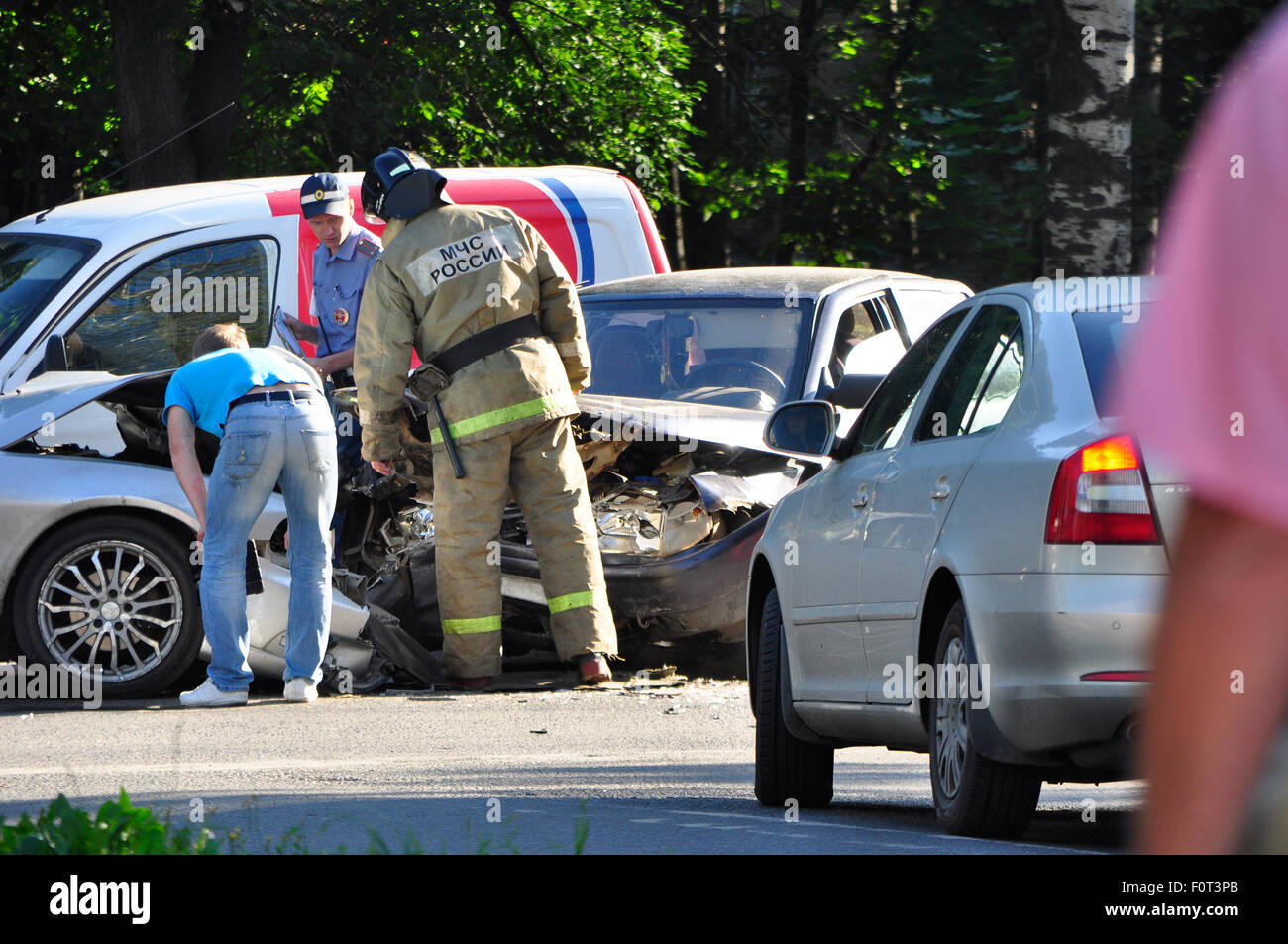 Collision between two cars on the asphalt road Stock Photo - Alamy