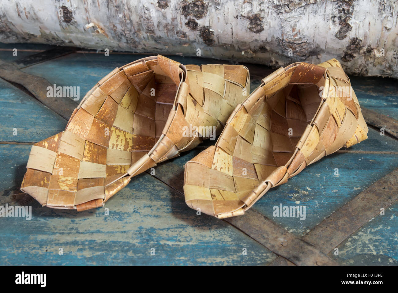 Russian National wicker shoes of birch bark (bast Stock Photo - Alamy