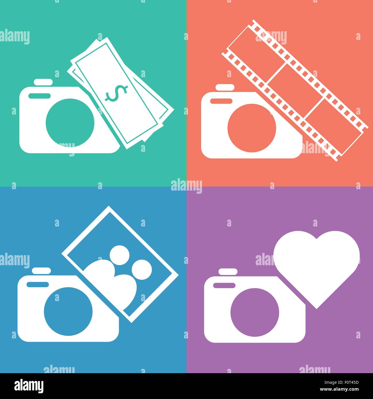 Camera icon set. Love, family, earn money, entertainment concept vector ...