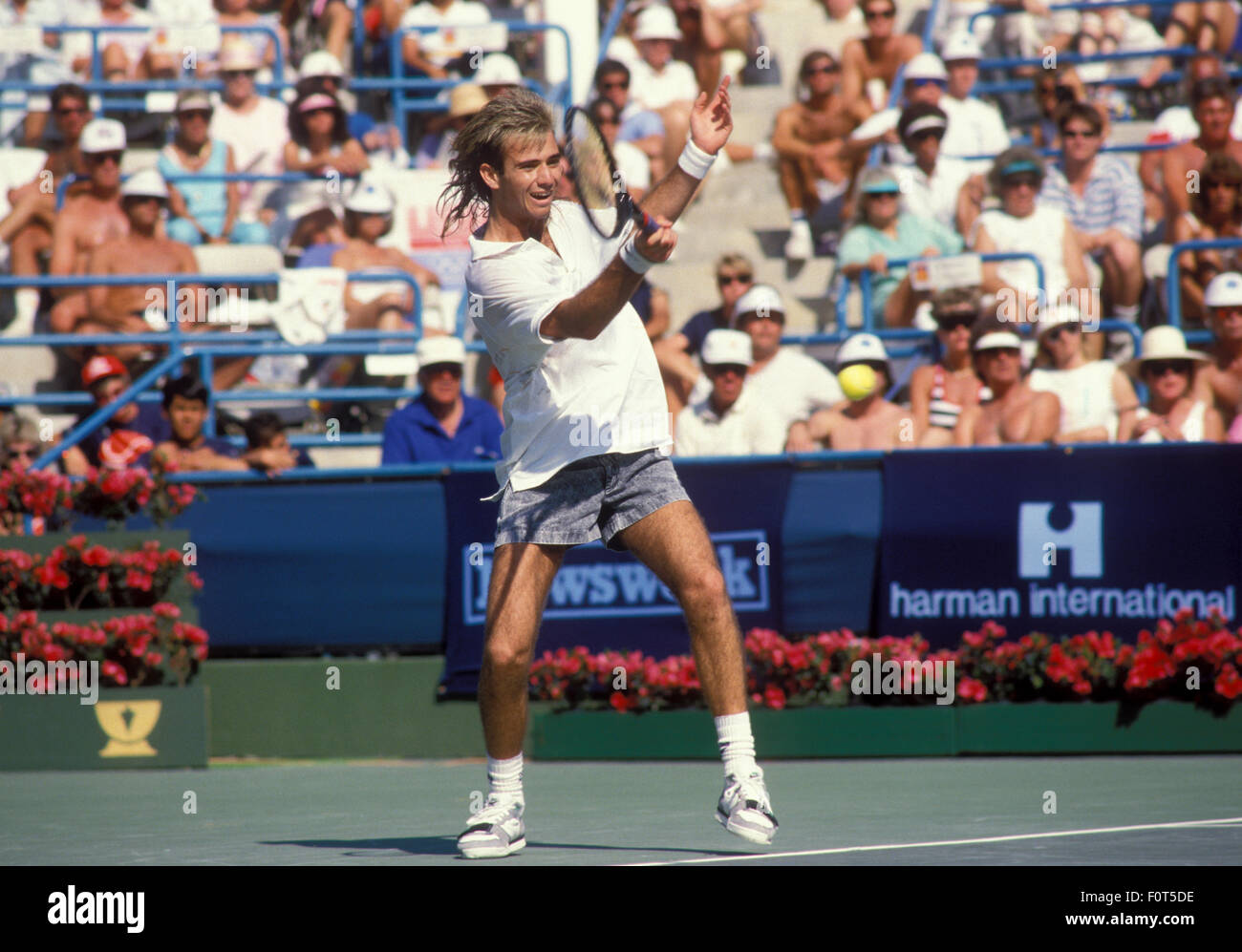 Andre Agassi in action against Boris Becker at the Newsweek Champions ...