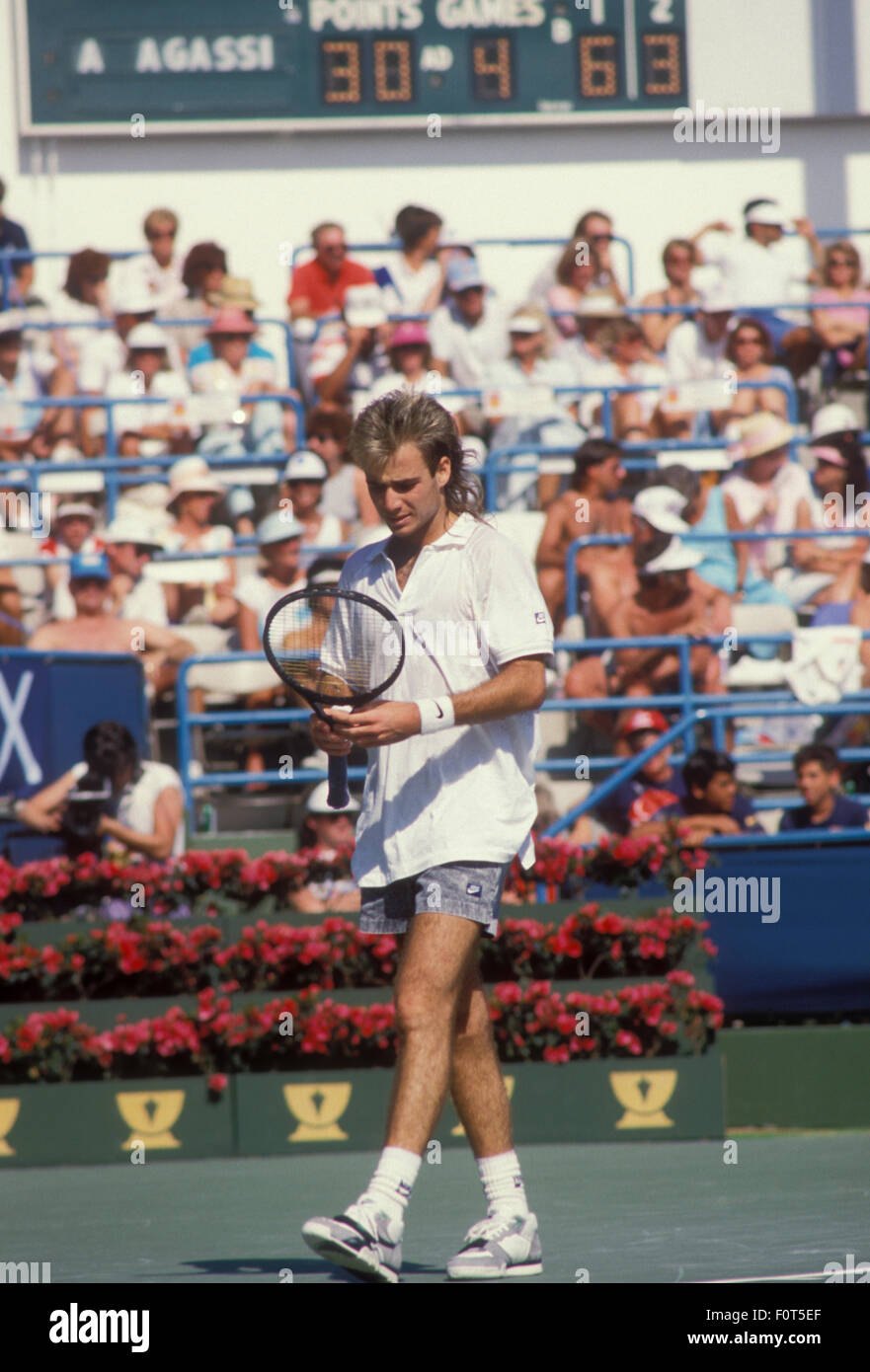 Andre Agassi in action against Boris Becker at the Newsweek Champions ...