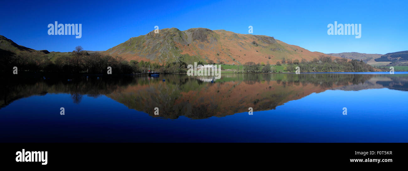 Spring, Reflection of Hallin fell, Howtown bay, Ullswater, Lake ...