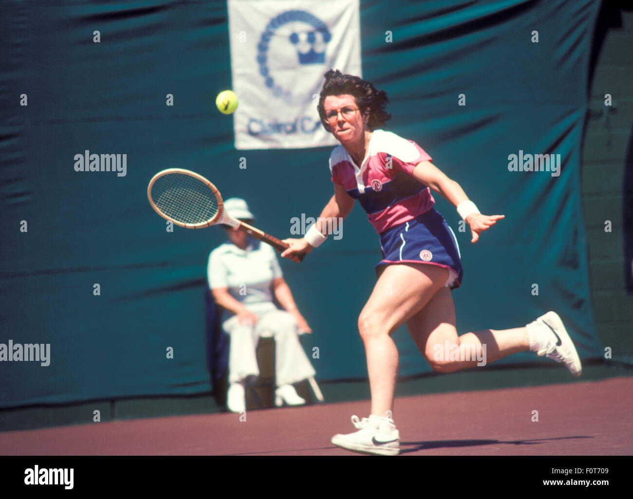 Billie Jean King in action at the Clairol Crown tennis tournament at La ...