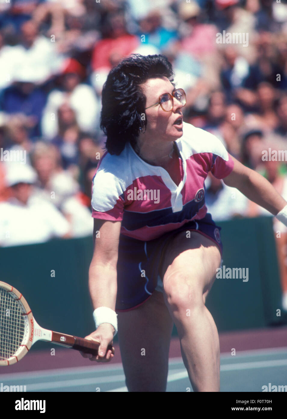 Billie Jean King in action at the Clairol Crown tennis tournament at La ...