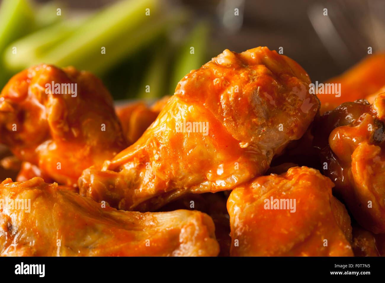 Spicy Homemade Buffalo Wings with Dip and Beer Stock Photo - Alamy