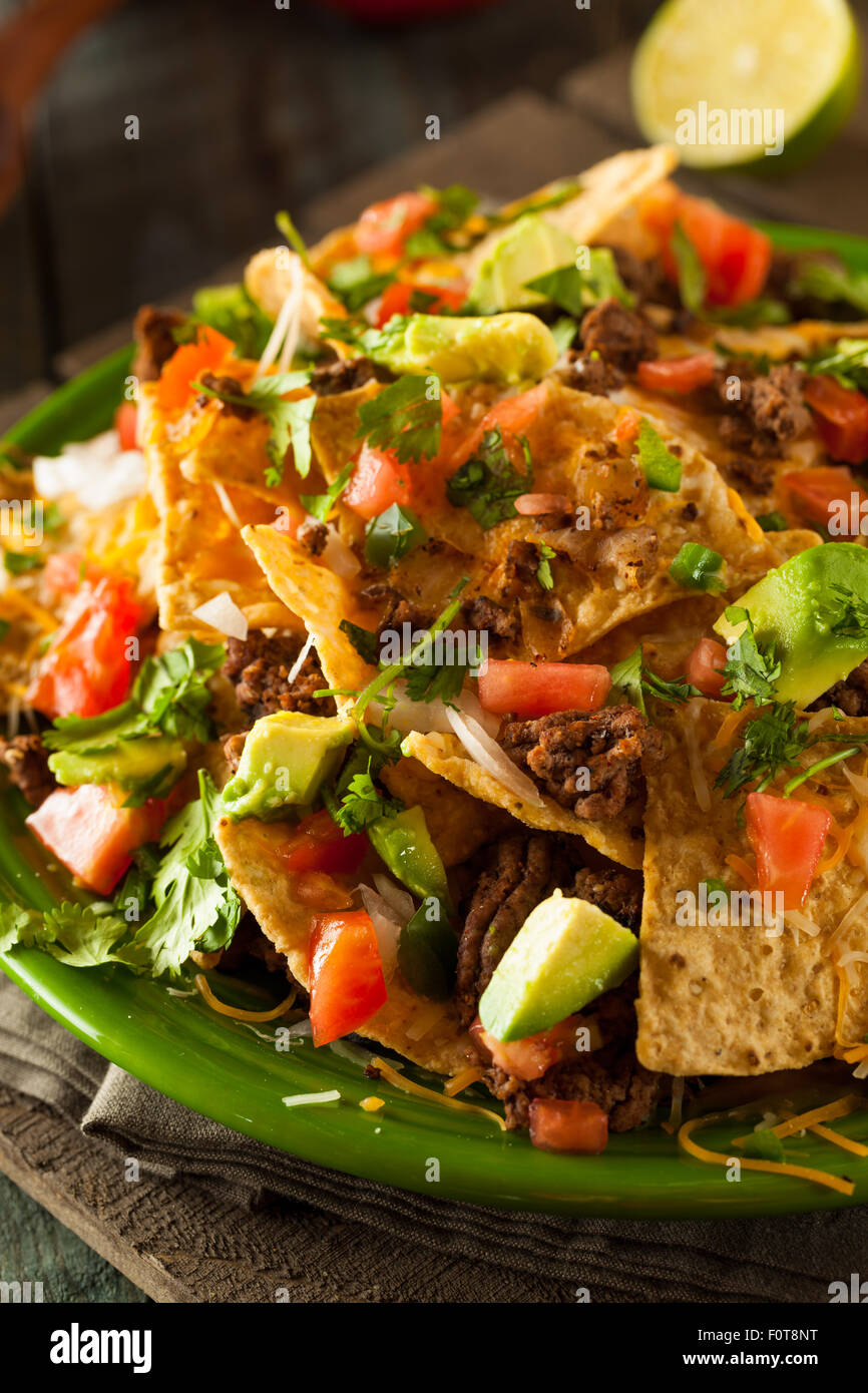 Loaded Beef and Cheese Nachos with Cilantro and Lime Stock Photo - Alamy