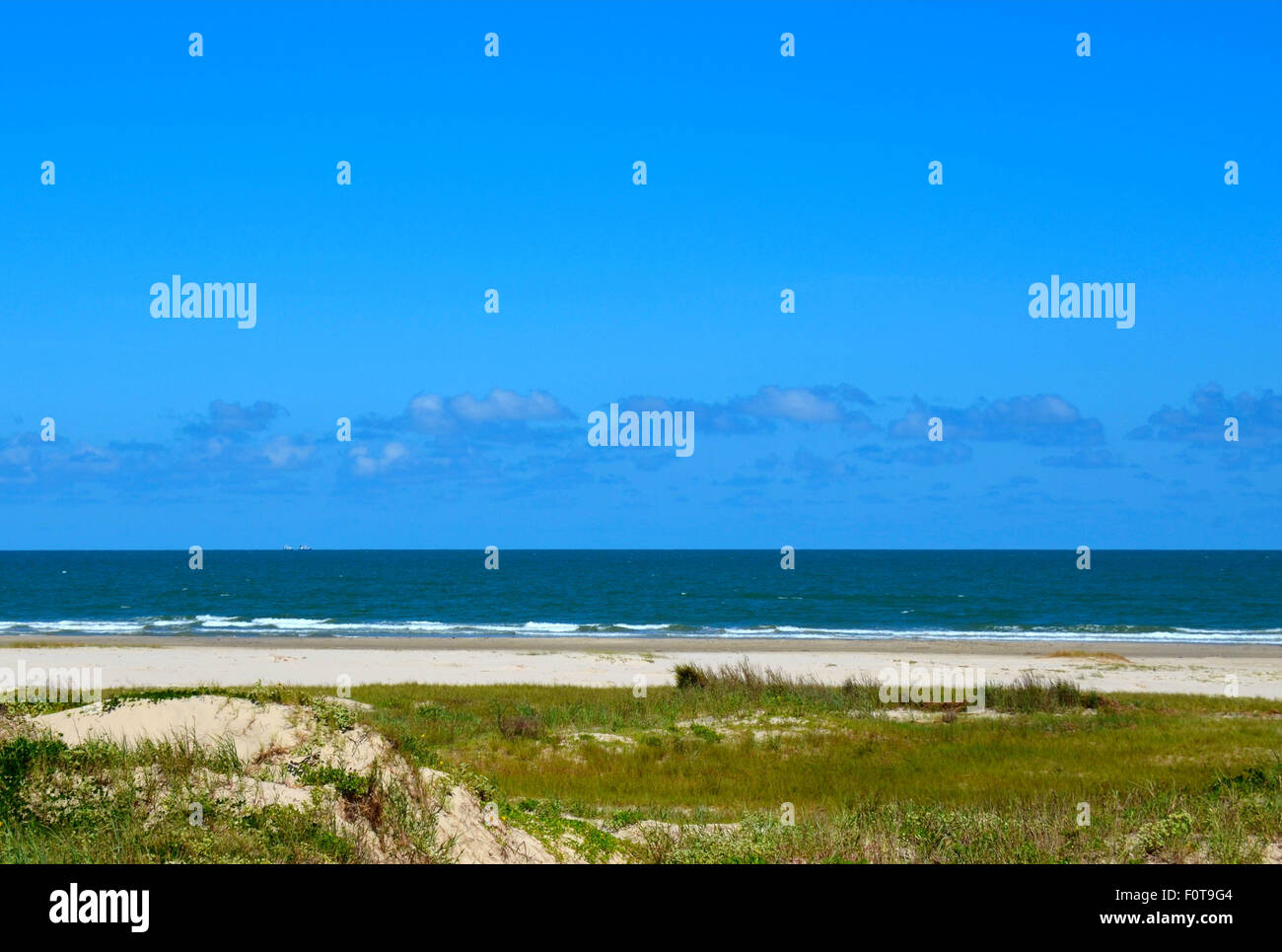 Gulf of Mexico Ocean Beach. Galveston, Tx, sand, surf and sea and dunes ...