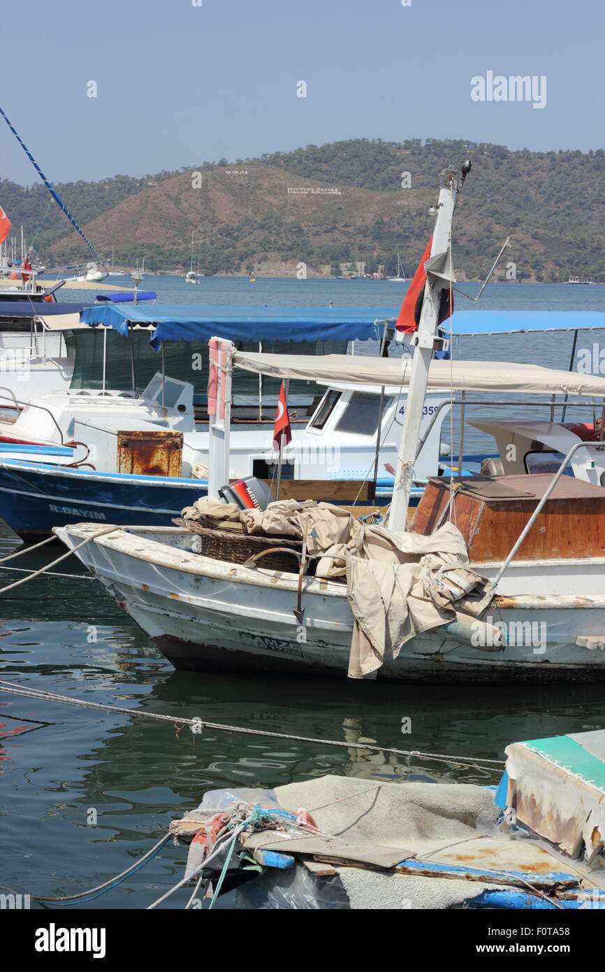Yachts and boats moored in the port of Fethiye in Turkey Stock Photo ...