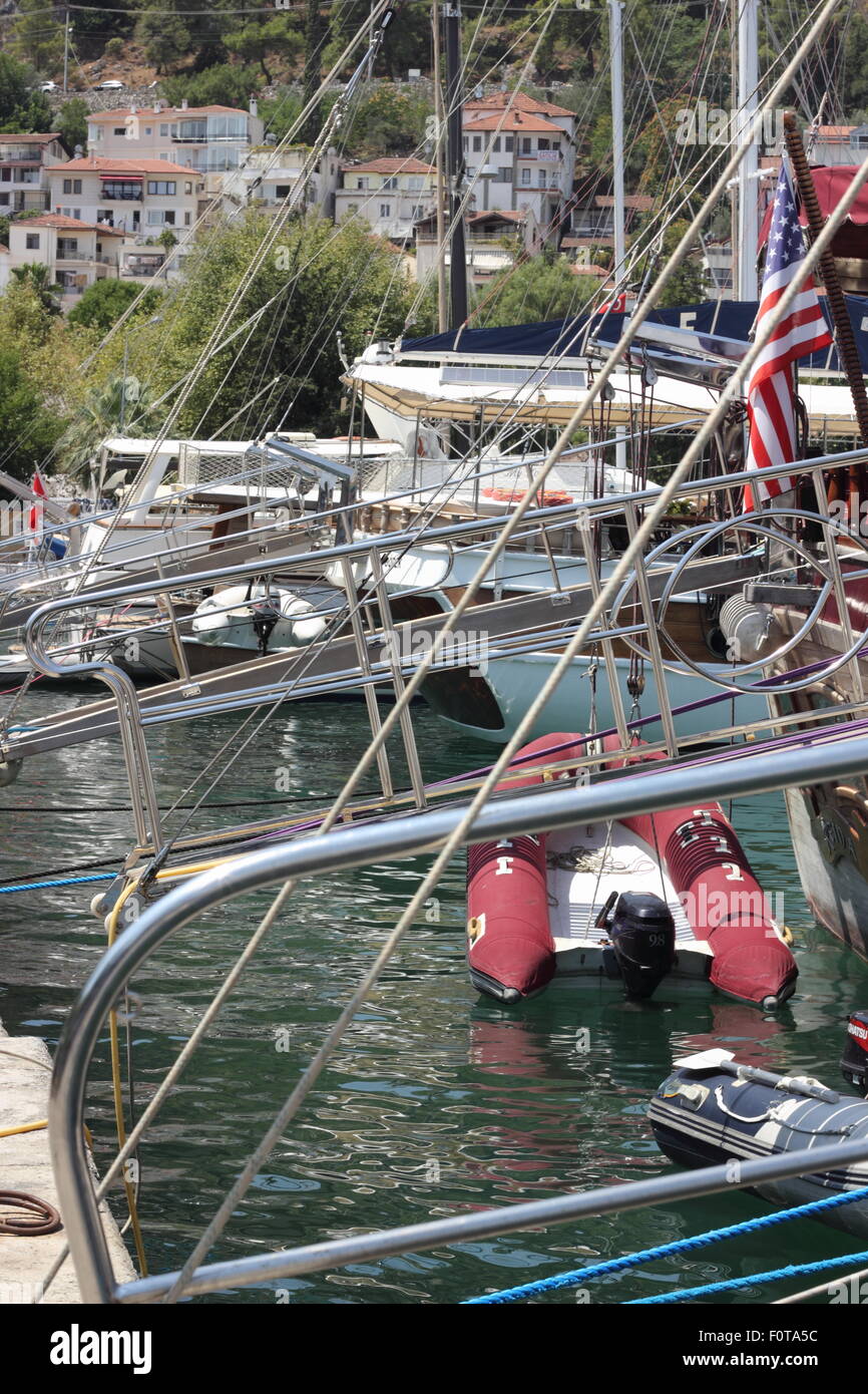 Yachts and boats moored in the port of Fethiye in Turkey Stock Photo ...