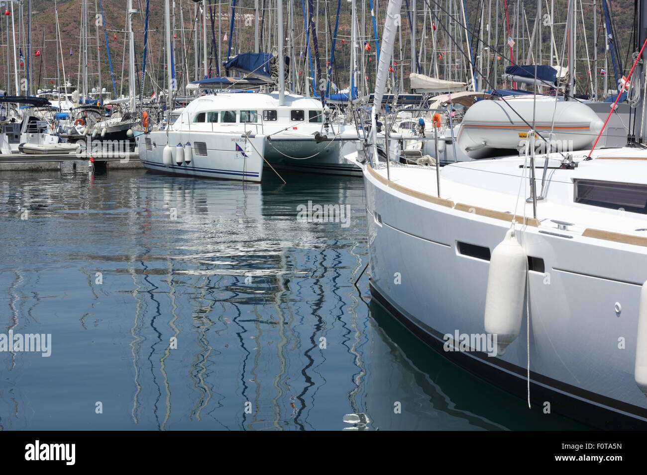 Yachts and boats moored in the port of Fethiye in Turkey Stock Photo ...