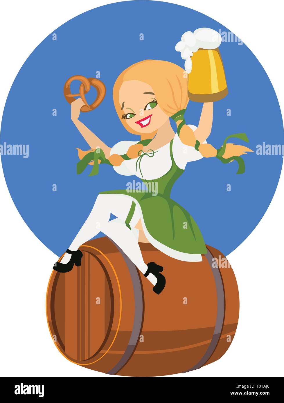 Beer girl in dirndl on keg with pretzel pinup Stock Vector Image & Art ...