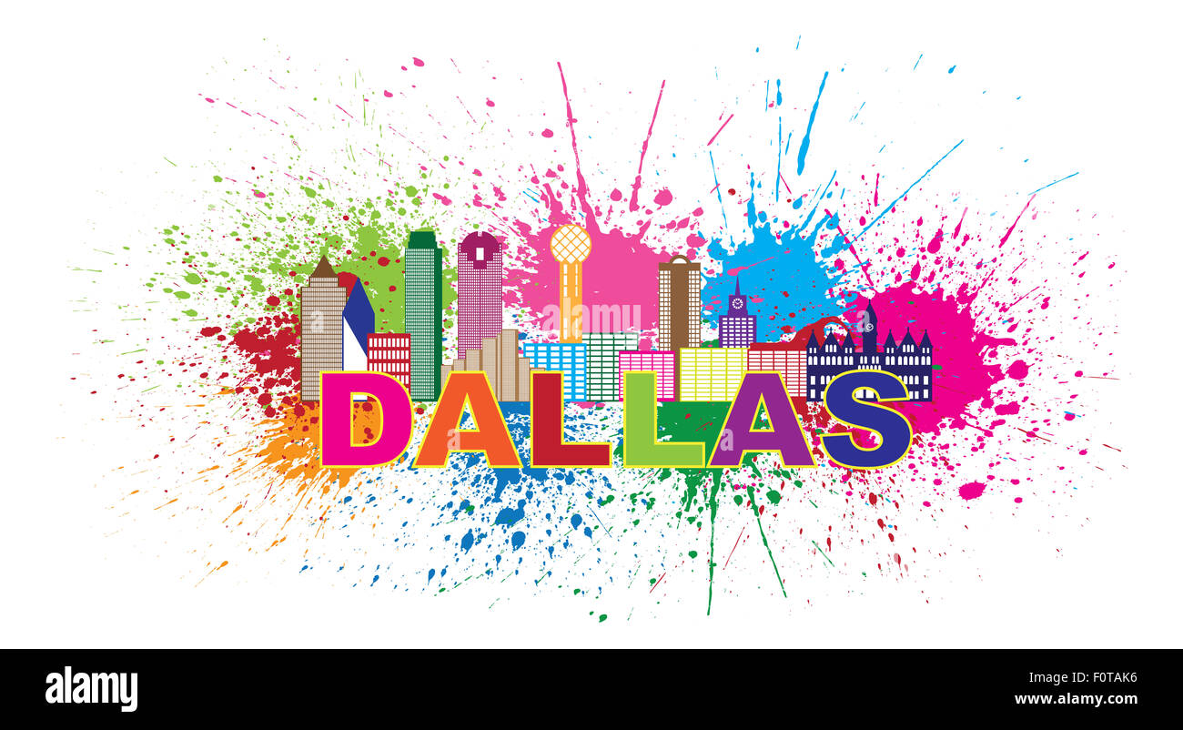 Dallas Texas City Skyline Outline Color Silhouette Panorama with Text ...