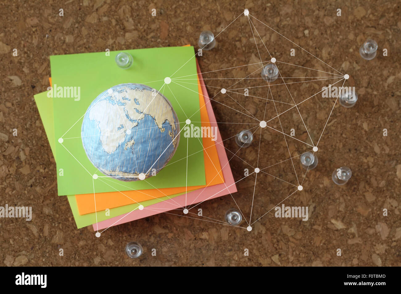 close up of pin and hand drawn business strategy graph chart on sticky ...