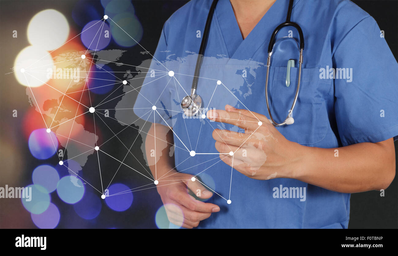 Medicine doctor hand working with modern computer interface as medical ...