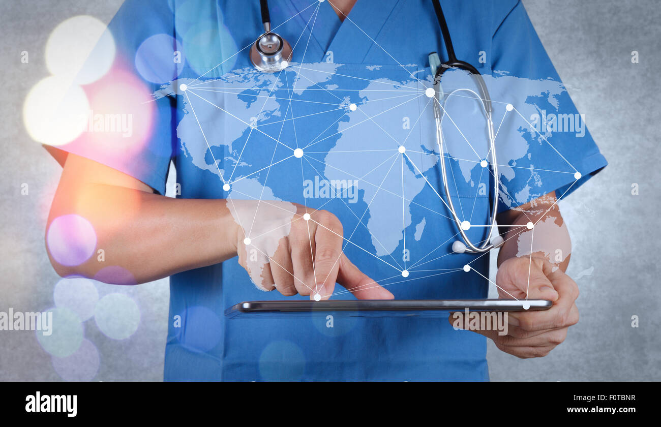 Medicine doctor hand working with modern computer interface as medical ...