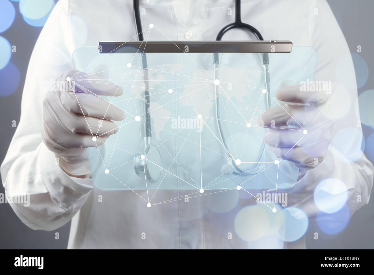 Medicine doctor hand working with modern computer interface as medical ...