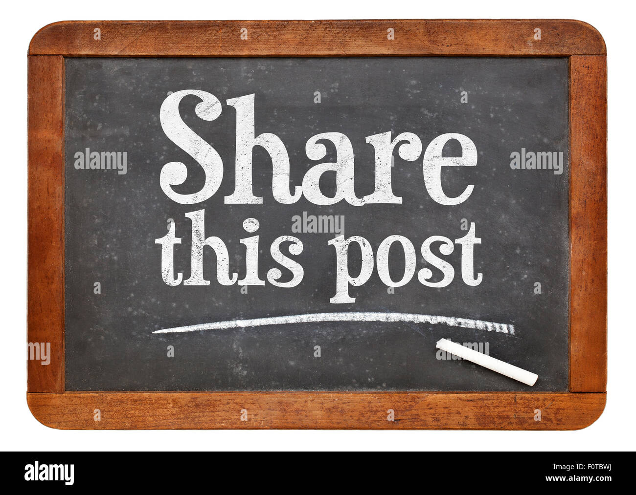 Share this post sign - white chalk text on a vintage slate blackboard ...