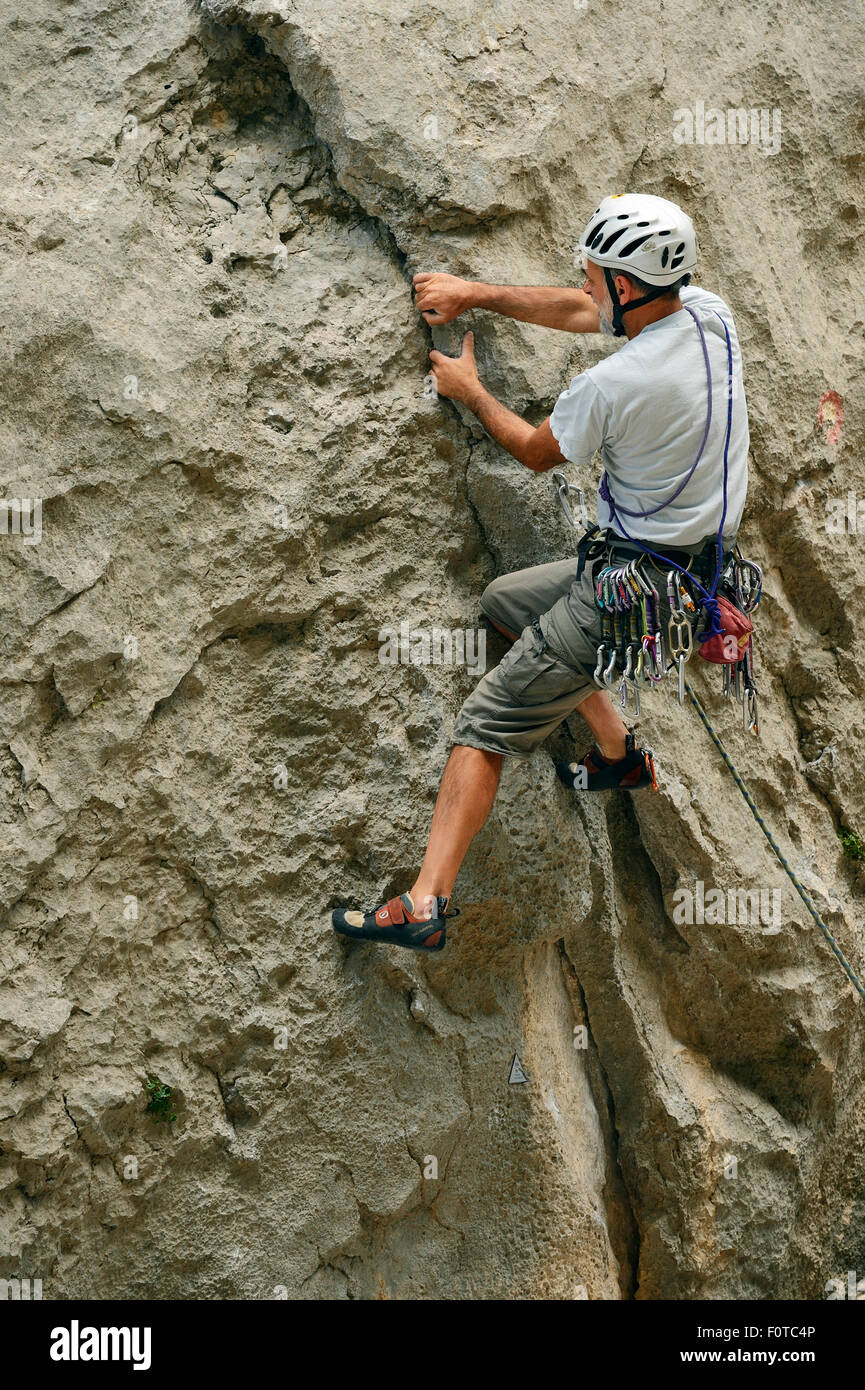 Man rock climbing in Paklenica National Park, Velebit Nature Park ...