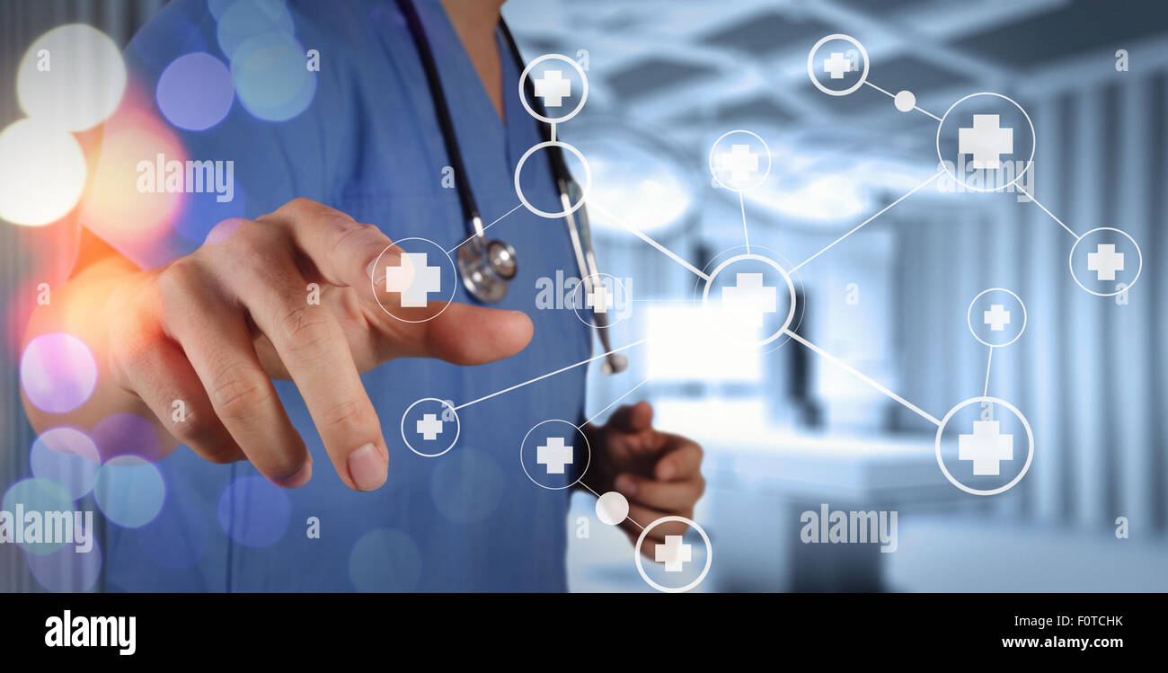 Medicine doctor hand working with modern computer interface as medical ...