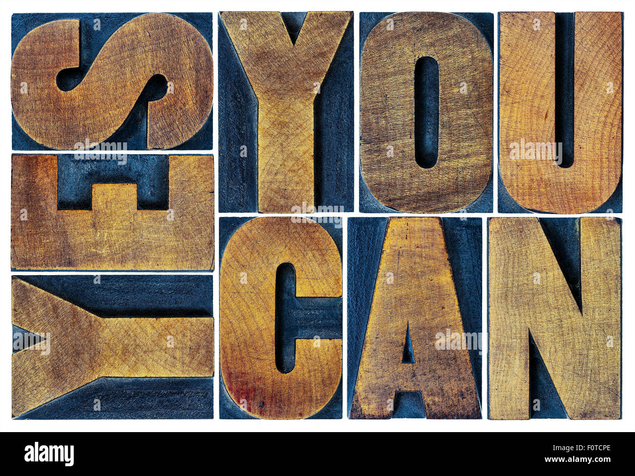 Yes you can - motivational slogan - isolated text in vintage grunge ...