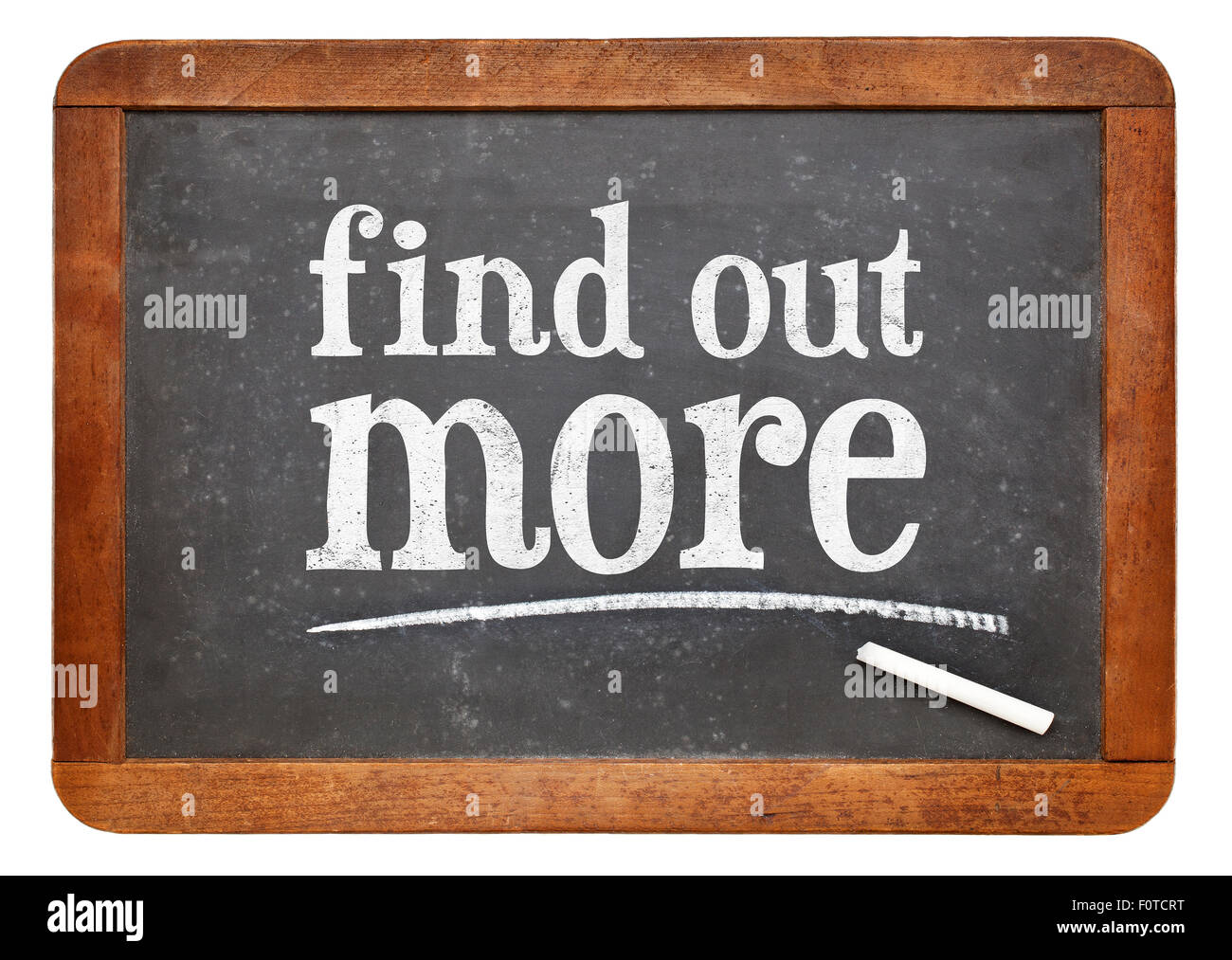 Find out more sign - white chalk text on a vintage slate blackboard ...