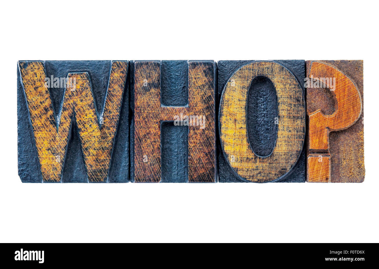 who question - isolated text in grunge letterpress wood type blocks ...