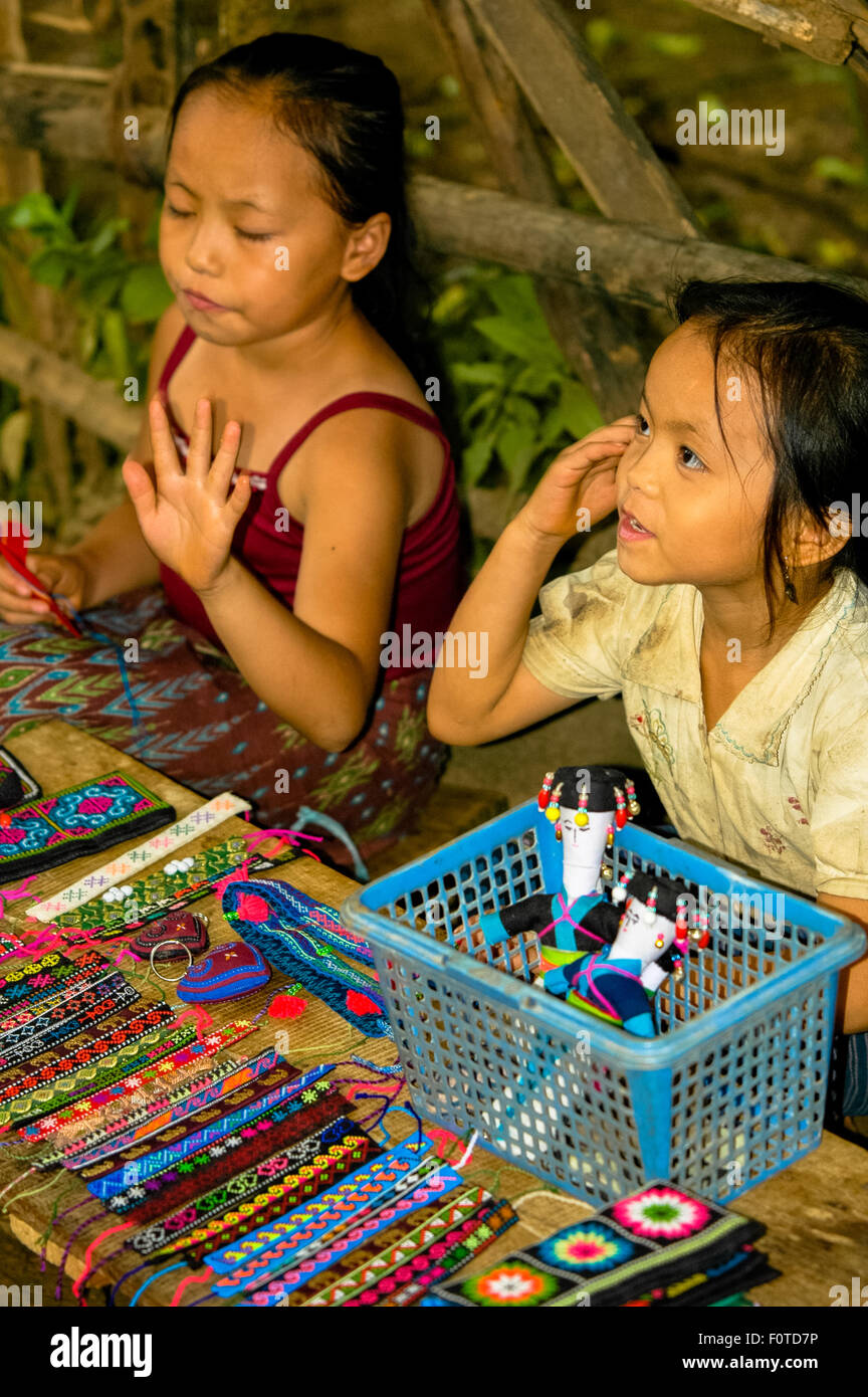 two children of hmong tribe at the border of mekong river in laos Stock ...