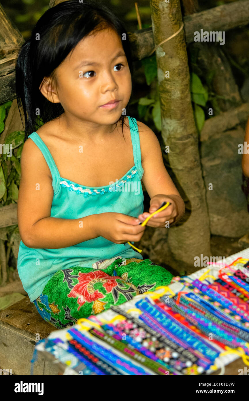two children of hmong tribe at the border of mekong river in laos Stock ...