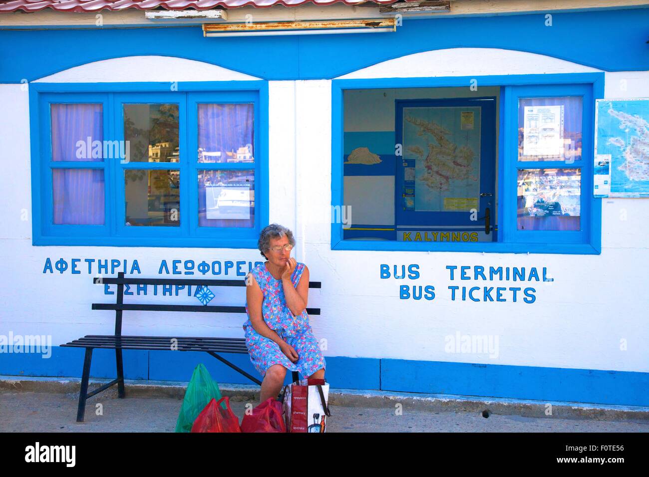 Bus Terminal, Kalymnos, Dodecanese, Greek Islands, Greece, Europe Stock ...