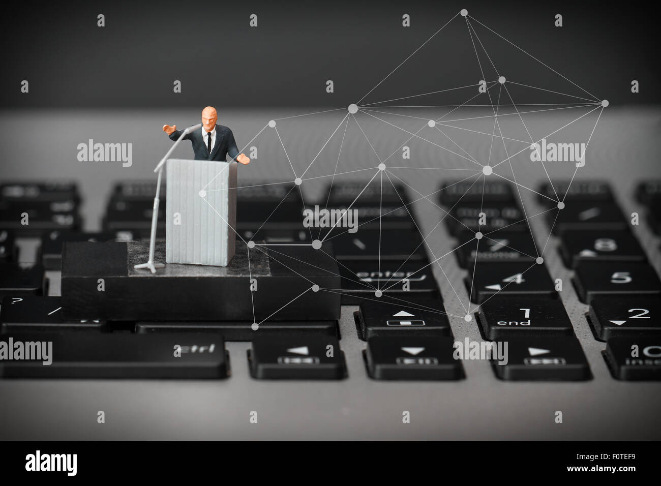 conference concept-miniature speaker at Business Conference on laptop ...