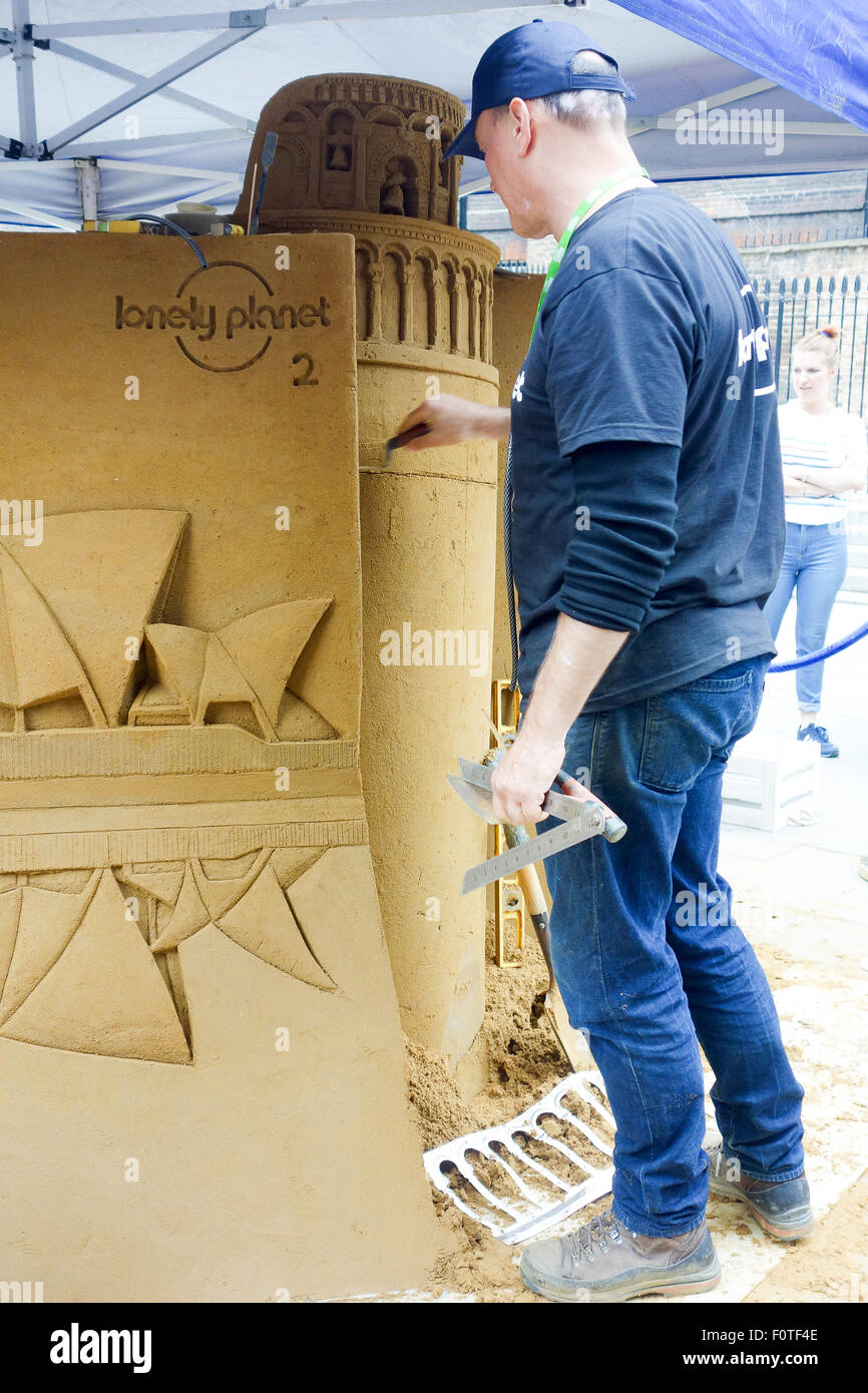 A sand sculpture calving famous landmarks on top five destinations of ...