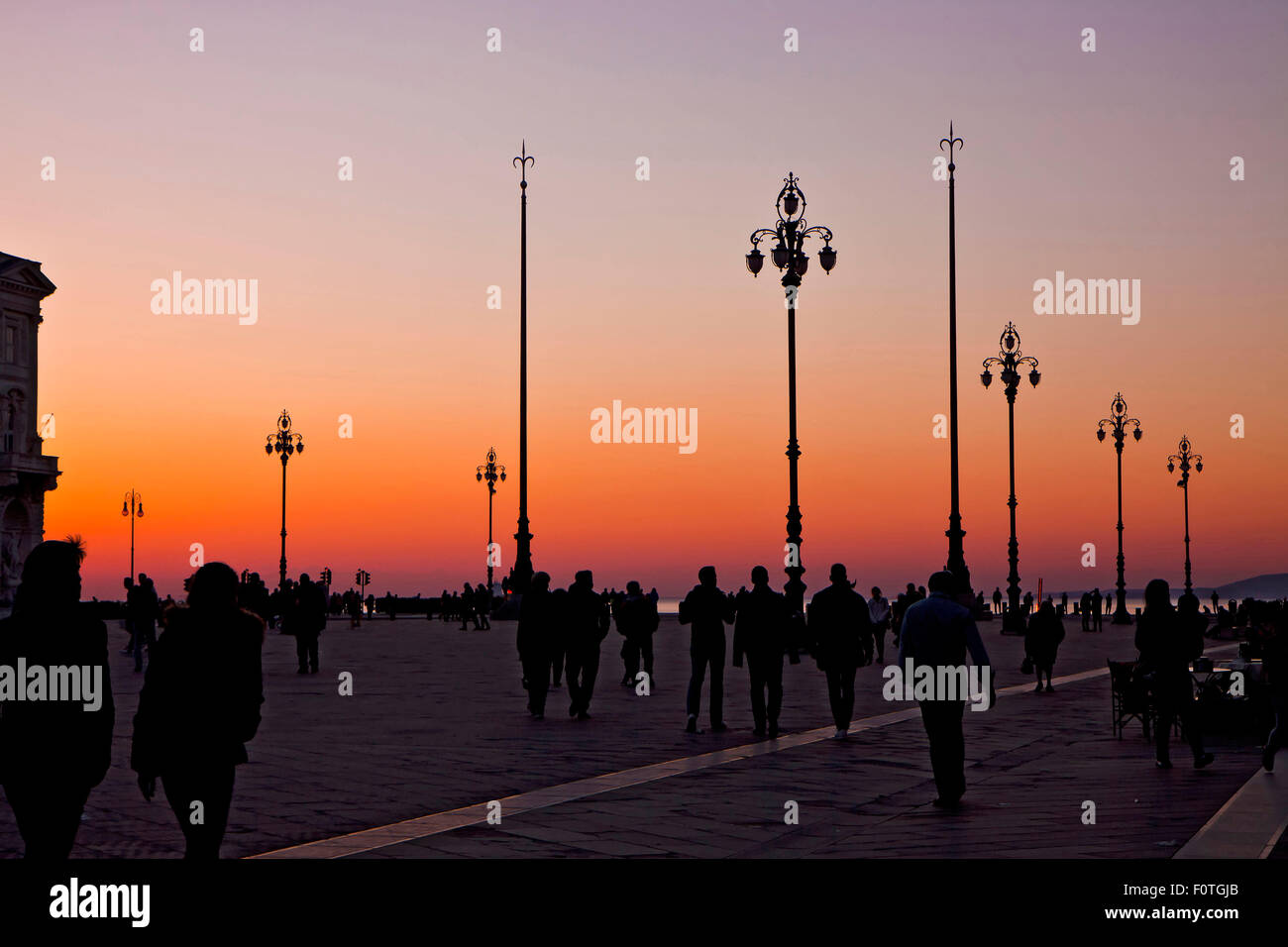 Trieste, Italy - Sunset on Unity of Italy Square facing sea Stock Photo ...