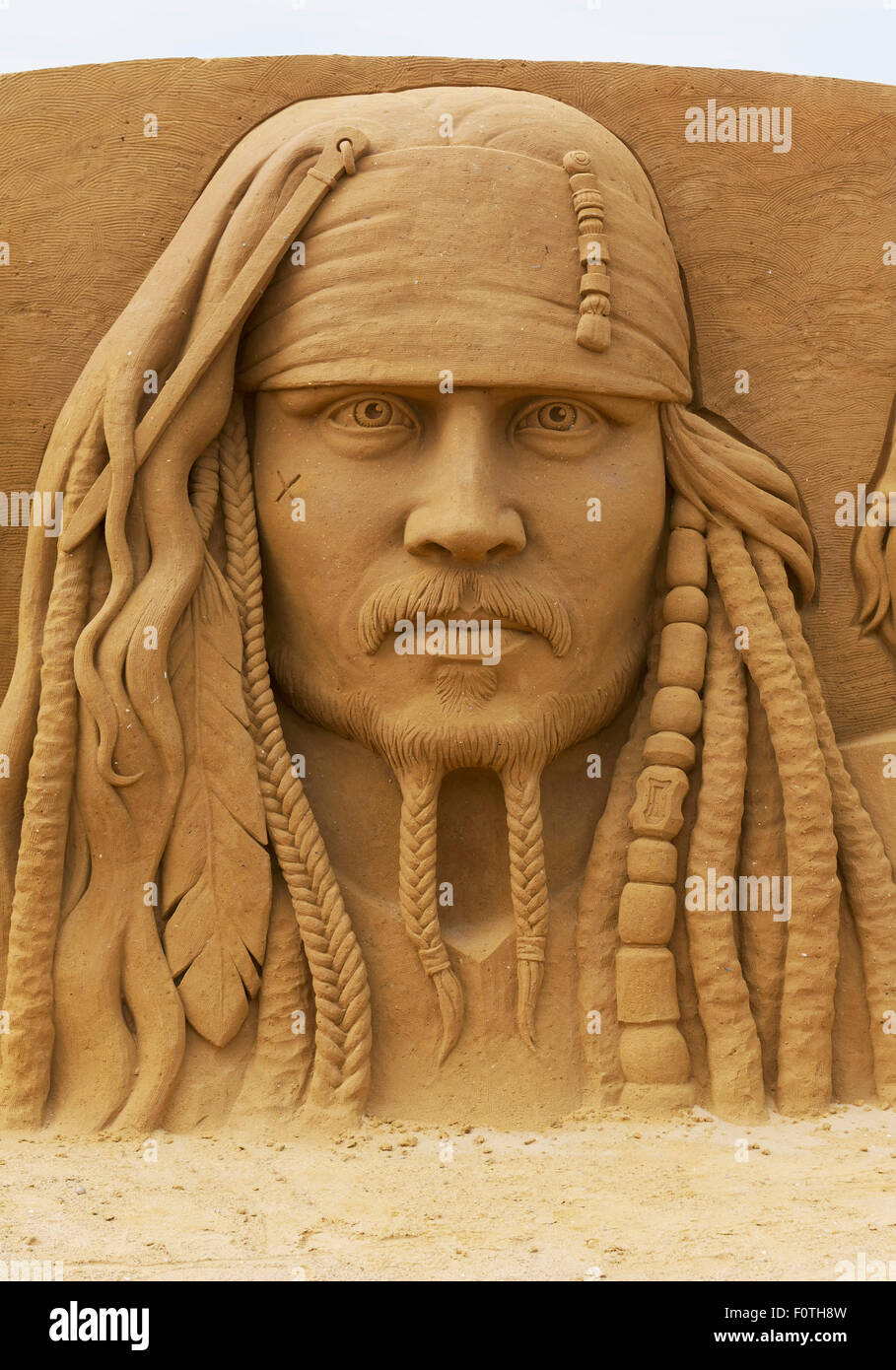 Johnny Depp as Jack Sparrow, sand sculpture, from the film Pirates of ...