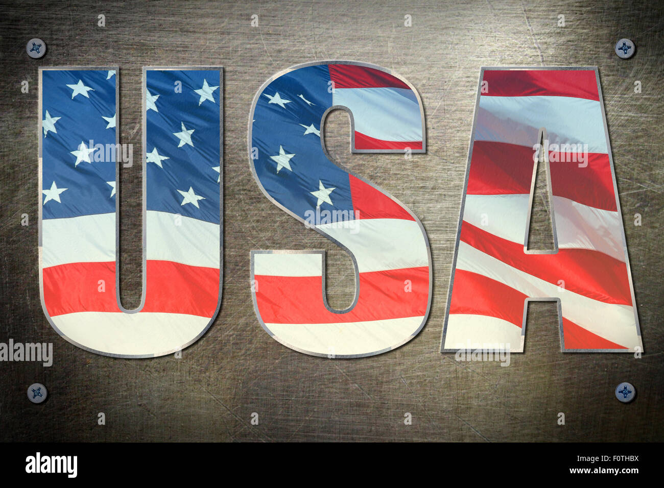 USA flag sign on steel background texture Stock Photo - Alamy