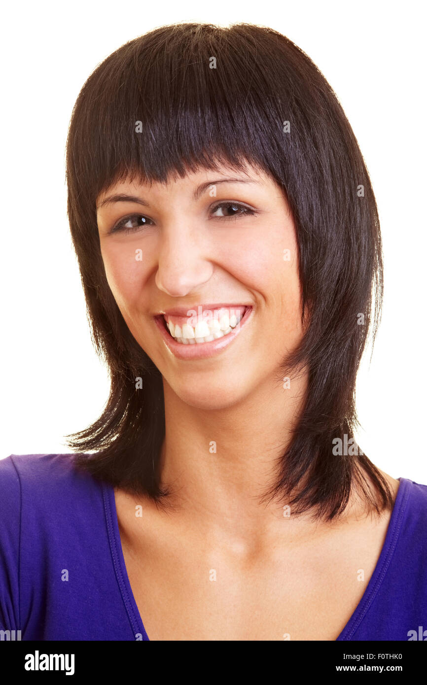 Happy woman smiling into the camera Stock Photo - Alamy