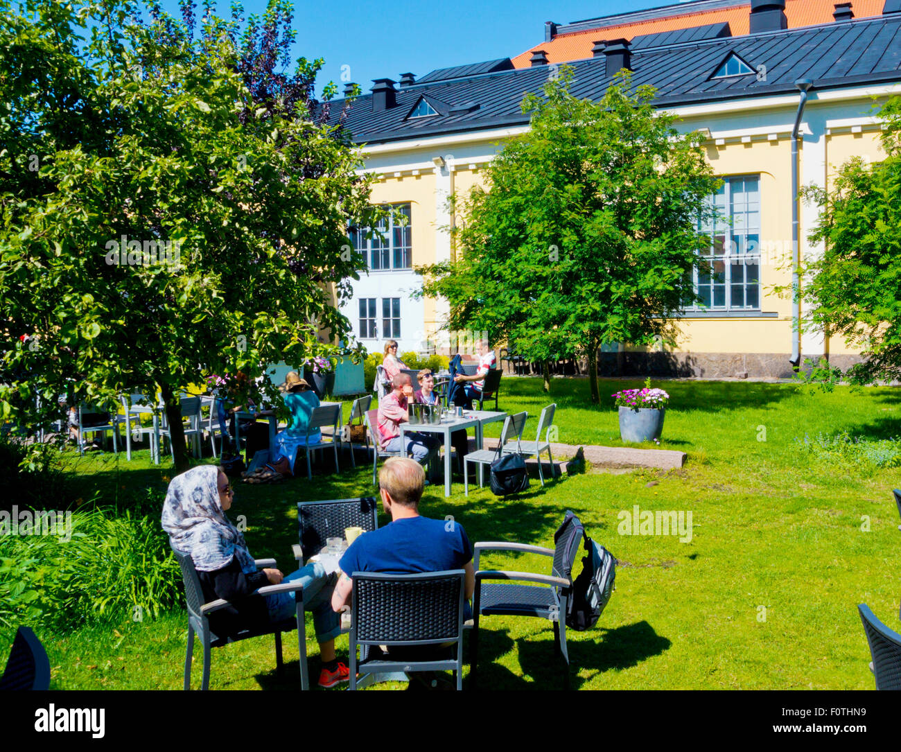 Restaurant terrace, Korjaamo, cultural centre in former tram depot ...