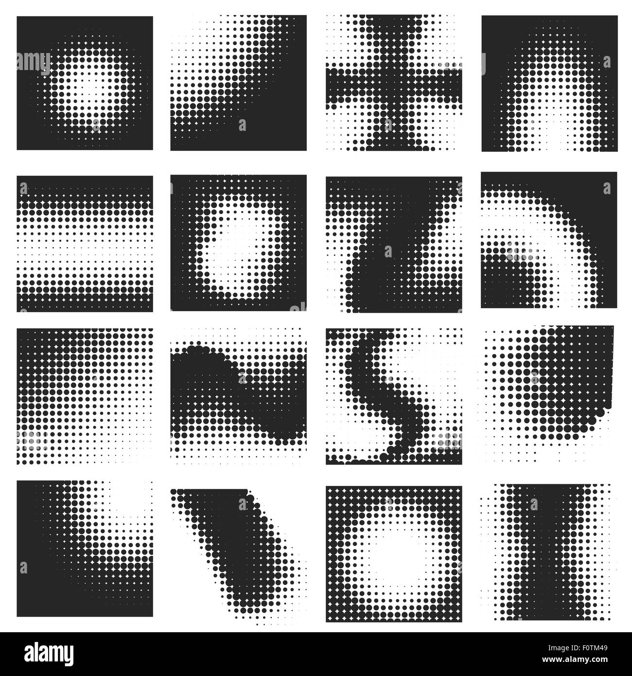 Halftone dots pattern set. Radial, square and twisted shapes. Isolated ...